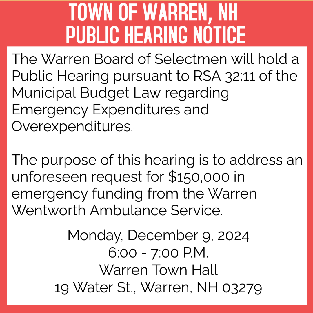 Official Website of the Town of Warren New Hampshire - Public Hearing ...